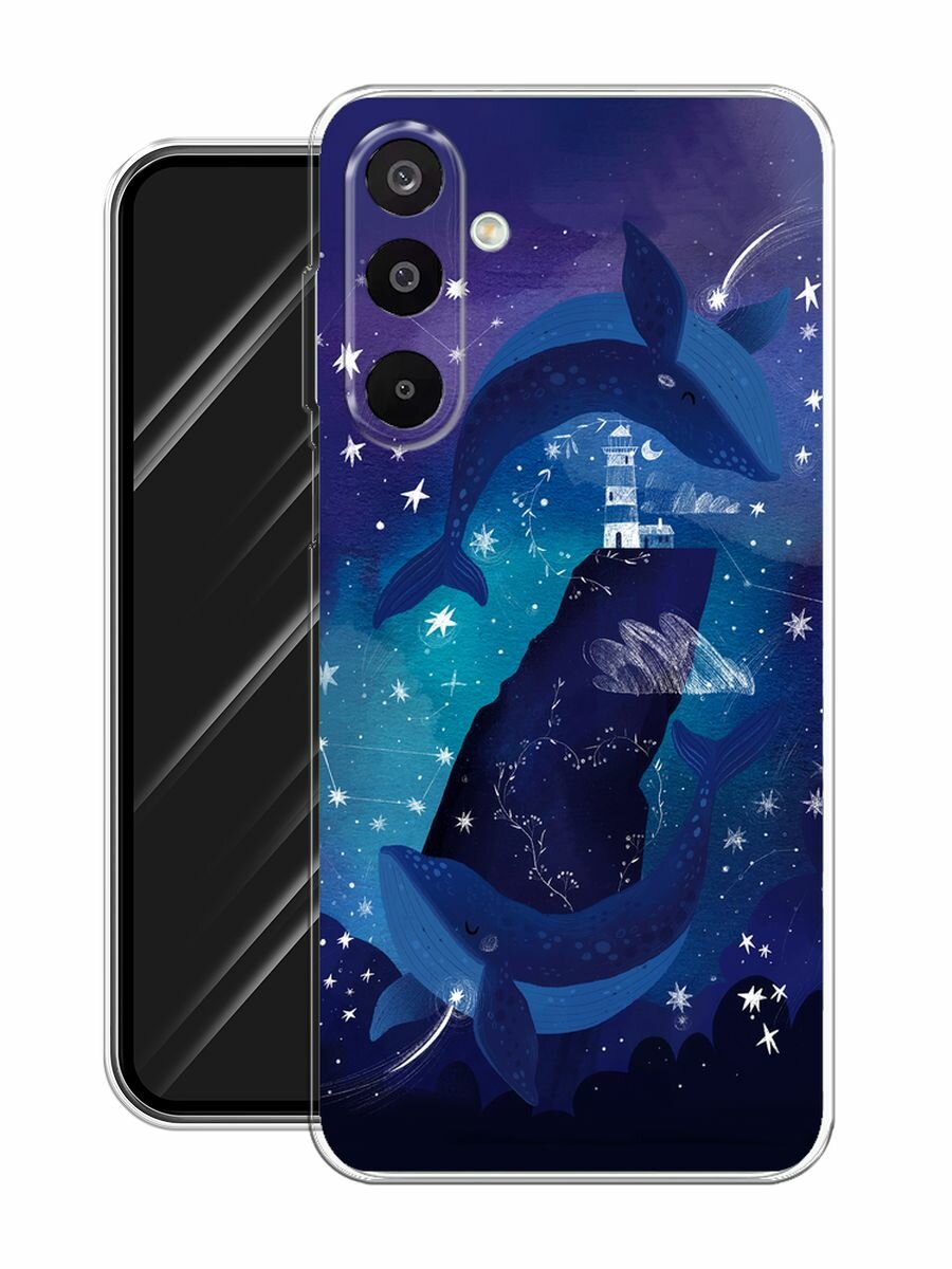 Чехол на Samsung Galaxy M16 / Самсунг Галакси М16 с принтом "Ночные киты" — фото 1