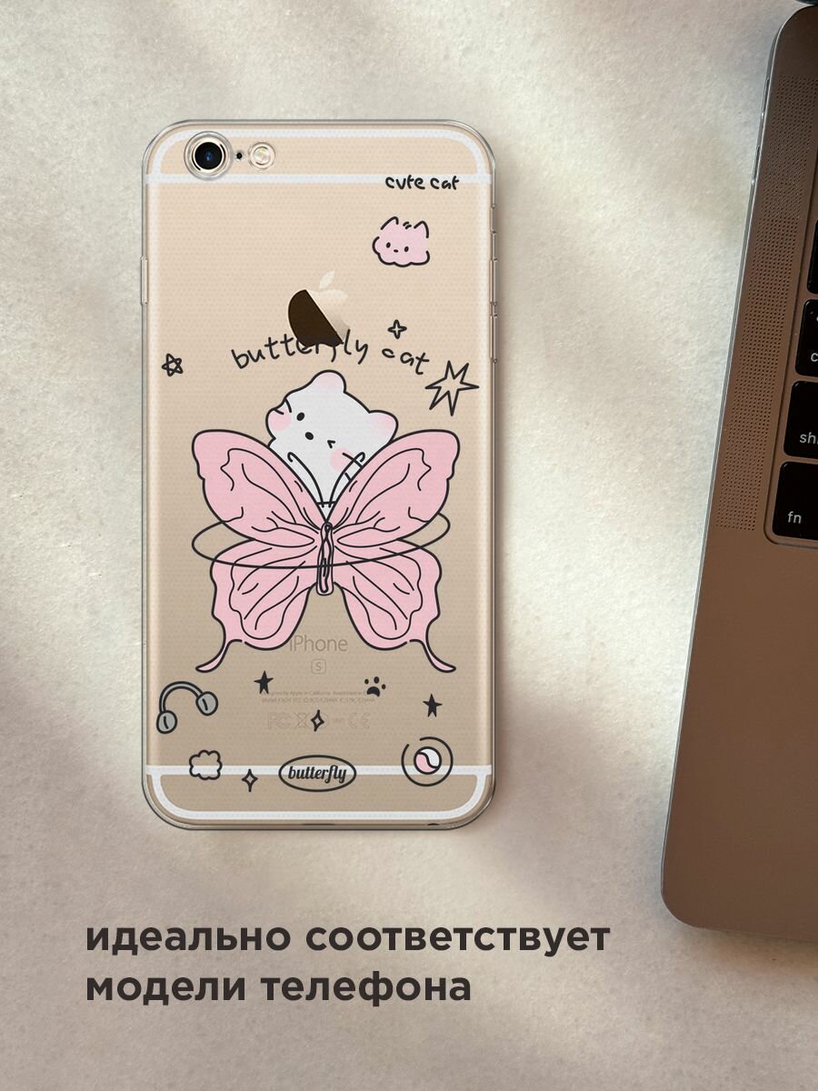 Чехол на Apple iPhone 6 Plus/6S Plus / Айфон 6 Плюс/Айфон 6С Плюс с принтом "Котик-бабочка", прозрачный — фото 1