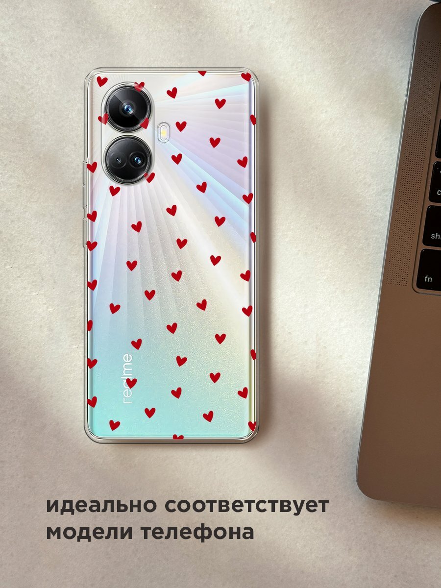 Чехол на Realme 10 Pro+ / Реалми 10 Про+ с принтом "Red hearts", прозрачный — фото 1