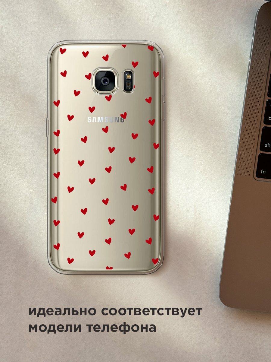 Чехол на Samsung Galaxy S7 / Самсунг Галакси С 7 с принтом "Red hearts", прозрачный — фото 1