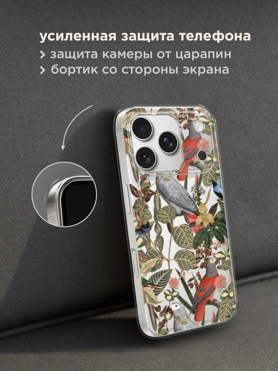 Чехол на Apple iPhone 17 Pro / Айфон 17 Про с принтом "Tropical pattern", прозрачный — фото 1