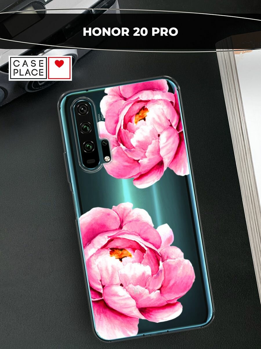 Чехол на Honor 20 Pro / Хонор 20 Про с принтом "Open peonies", прозрачный