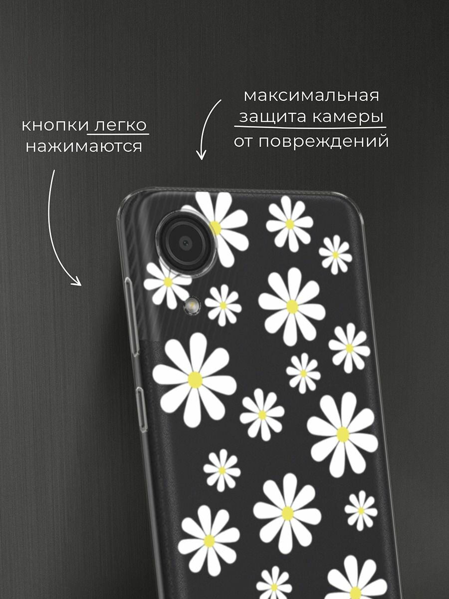 Чехол на Samsung Galaxy A03 Core / Самсунг Галакси А03 Core с принтом "Большие ромашки", прозрачный — фото 1