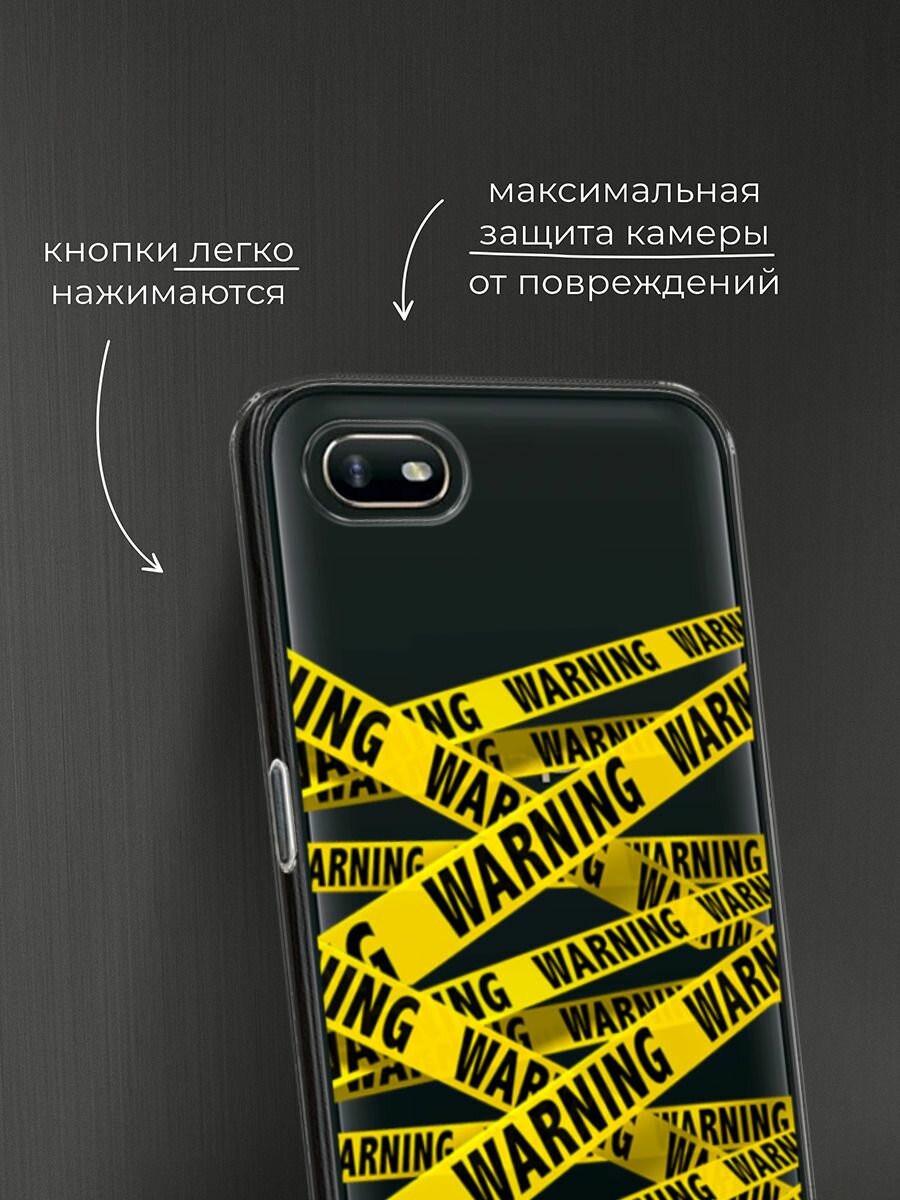 Чехол на Oppo A1k / Оппо А1к с принтом "Warning!", прозрачный — фото 1