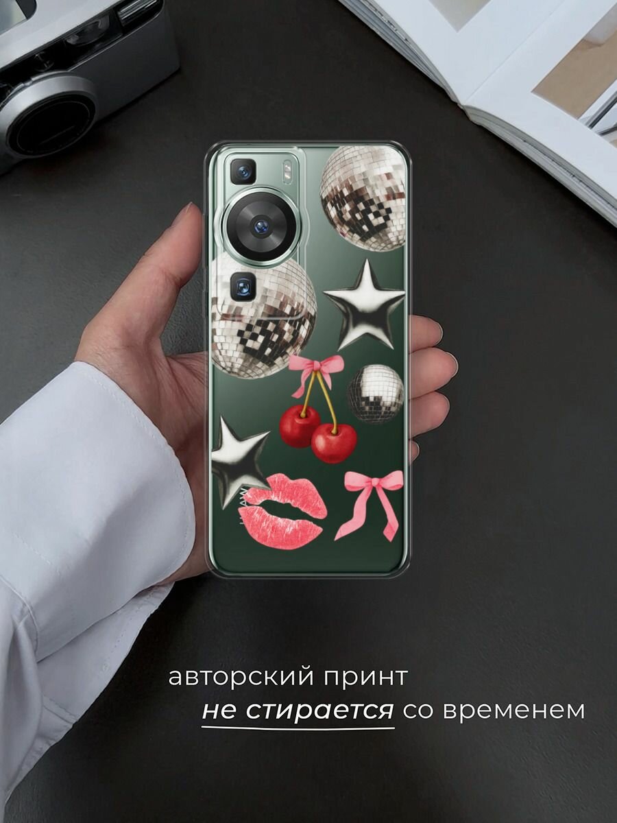 Чехол на Huawei P60/P60 Pro / Хуавей P60/P60 Про с принтом "Стильная подборка", прозрачный — фото 1