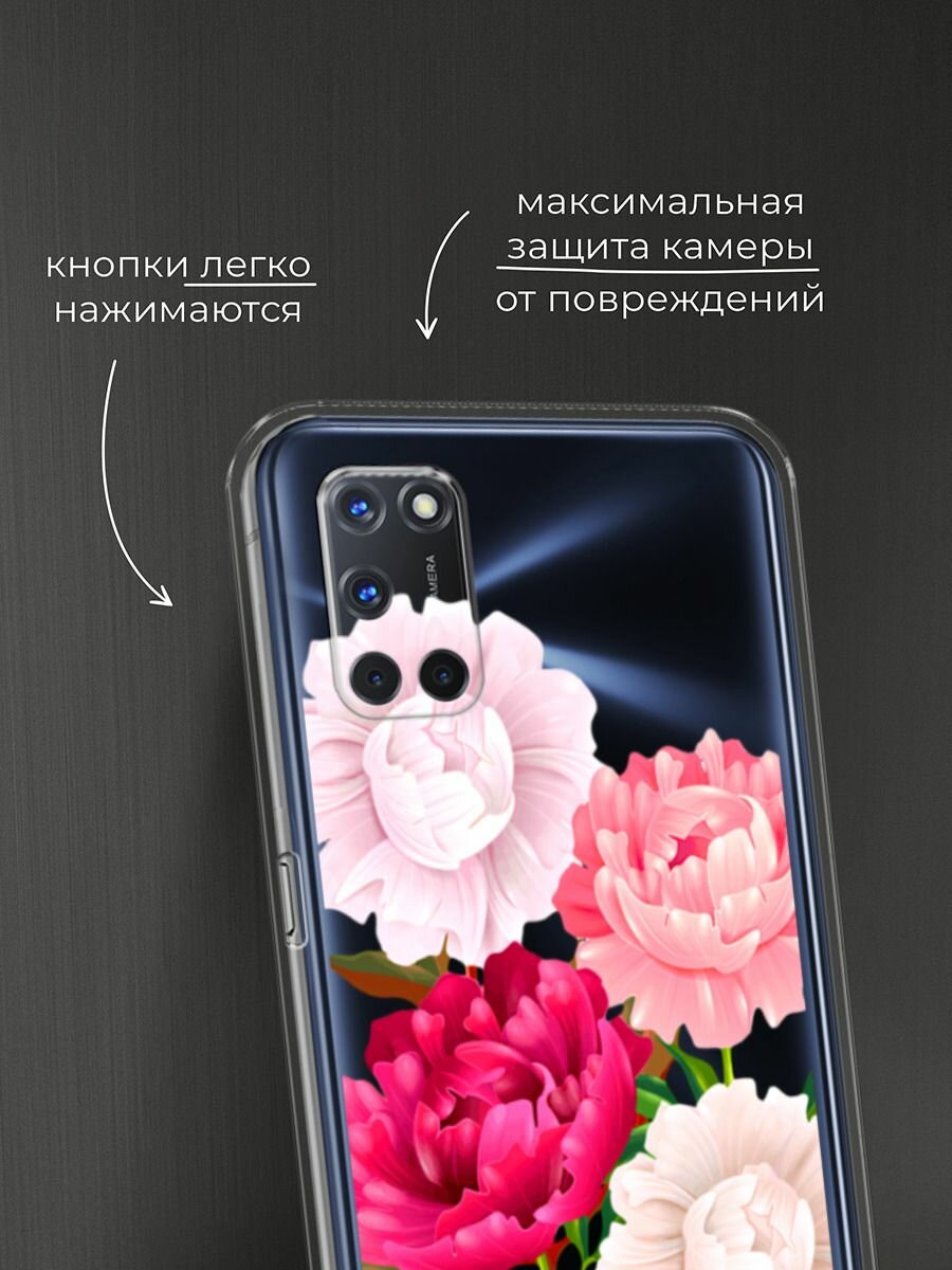 Чехол на Oppo A52/A72 / Оппо A52/A72 с принтом "Большие пионы", прозрачный — фото 1
