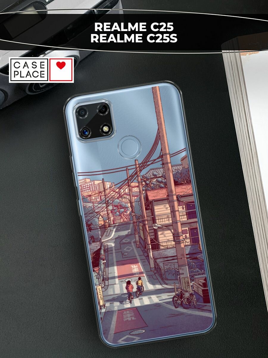 Чехол на Realme C25/C25s / Реалми С25/C25s с принтом "Закат на японской улице", прозрачный