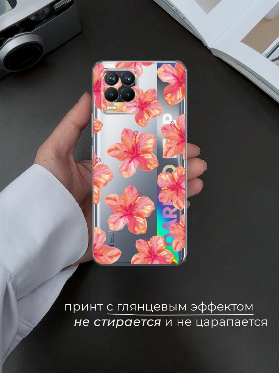 Чехол на Realme 8/8 Pro / Реалми 8/8 Про с принтом "Pink flowers" — фото 1