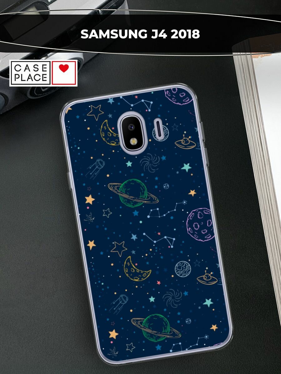Чехол на Samsung Galaxy J4 / Самсунг Галакси Джей 4 с принтом "Темно-синий космос"