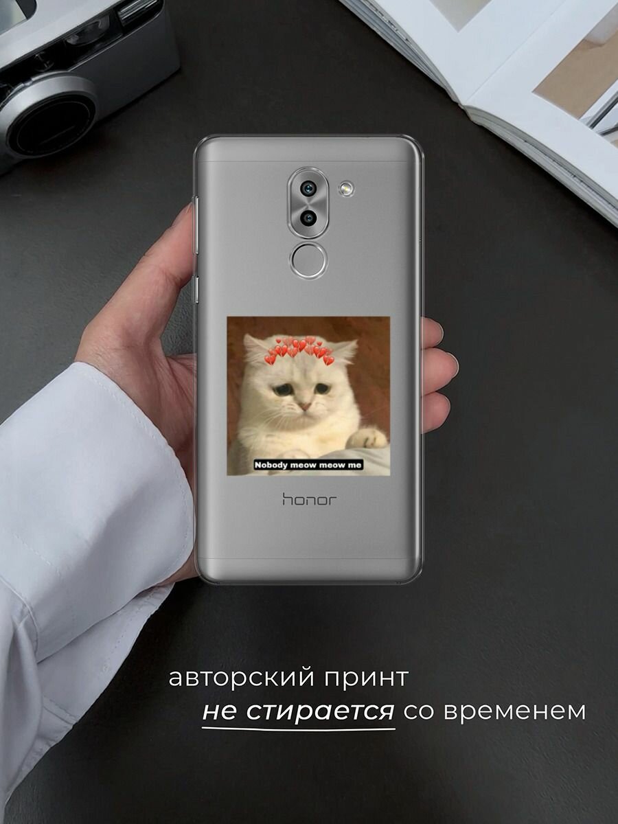 Чехол на Honor 6X / Хонор 6Х с принтом "Грустный котик" — фото 1