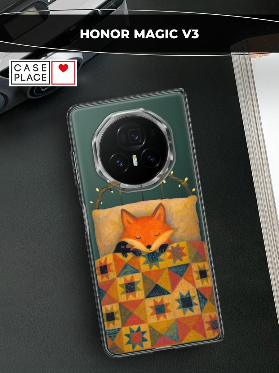 Чехол на Honor Magic V3 / Хонор Мэджик V3 с принтом "Лисичка спит", прозрачный
