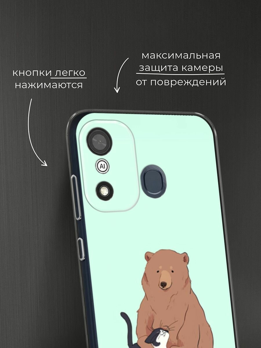 Чехол на Itel A27 / Ител А27 с принтом "Медведь и кошка дружба" — фото 1