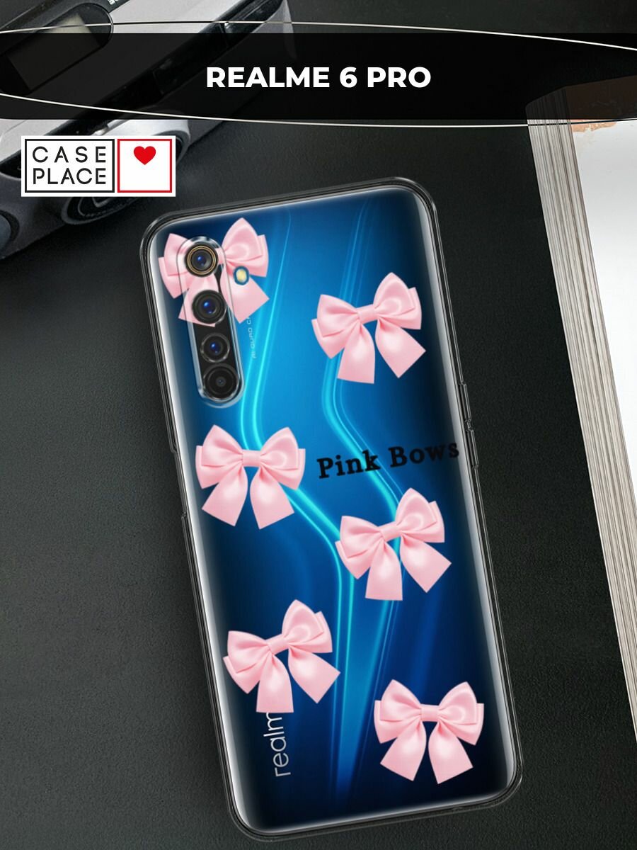 Чехол на Realme 6 Pro / Реалми 6 Про с принтом "Pink Bows", прозрачный