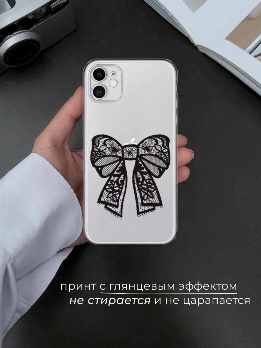 Чехол на Apple iPhone 11 / Айфон 11 с принтом "Черный сетчатый бант 2" — фото 1