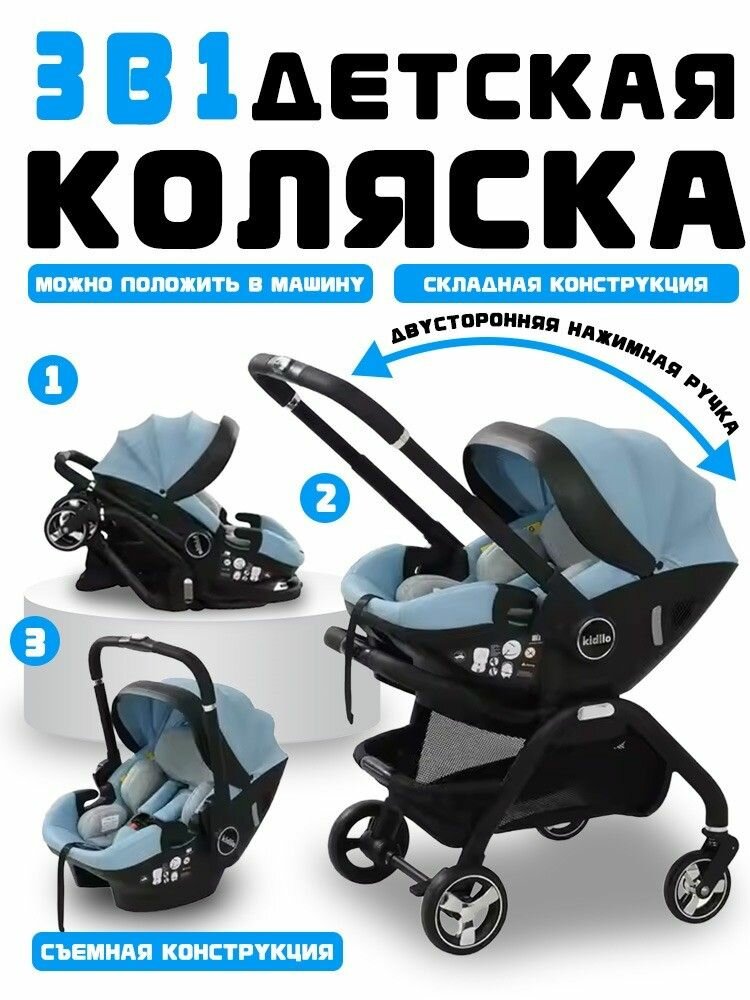 Универсальная модульная коляска 3 в 1 (автокресло-переноска) , синий