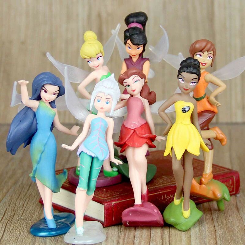 Colorful tinkerbell fairy action figures for kids with stands in multiple sizes