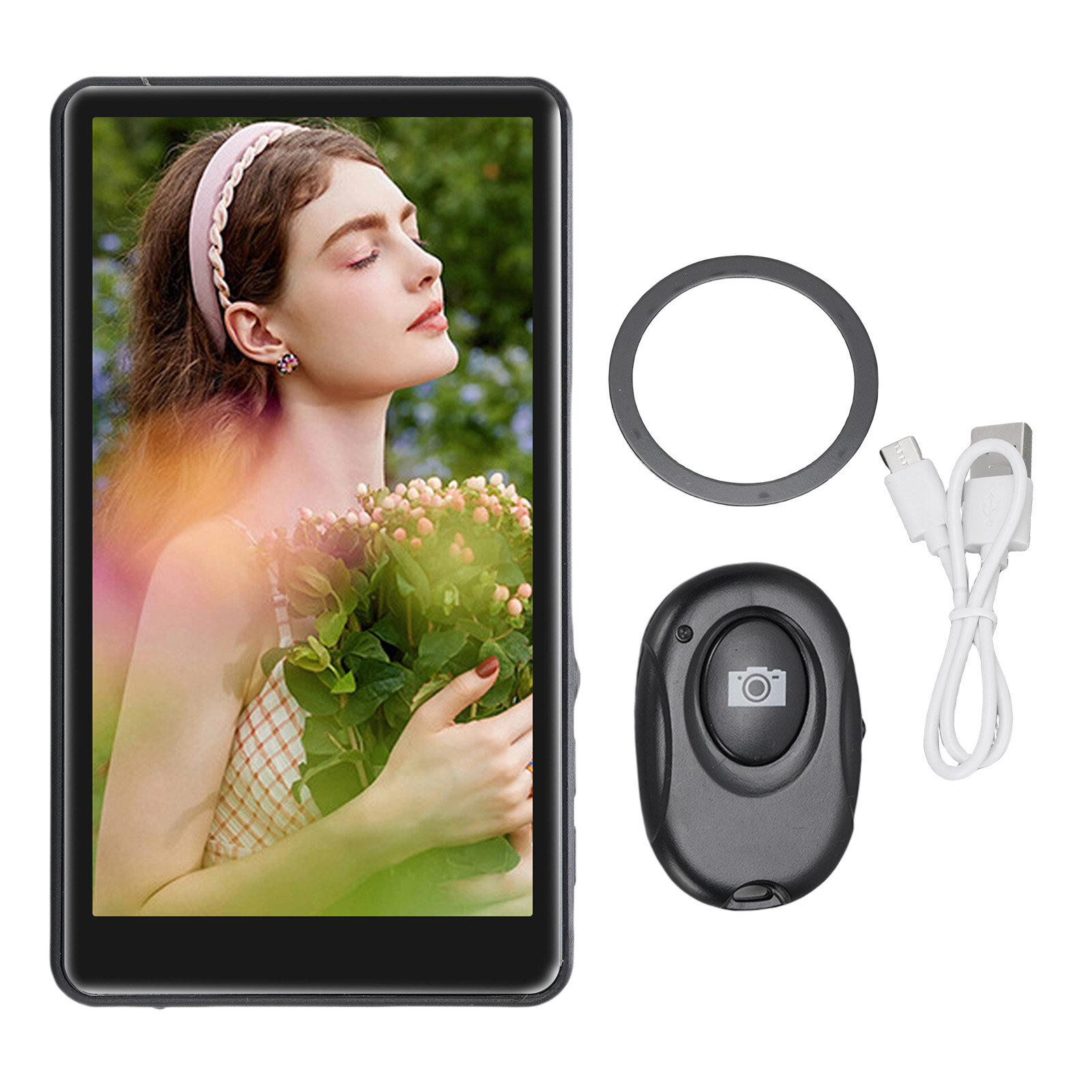 Phone Vlog Selfie Screen Bluetooth Remote Control Magnetic Back Camera Vlog Display for Live Streaming Black