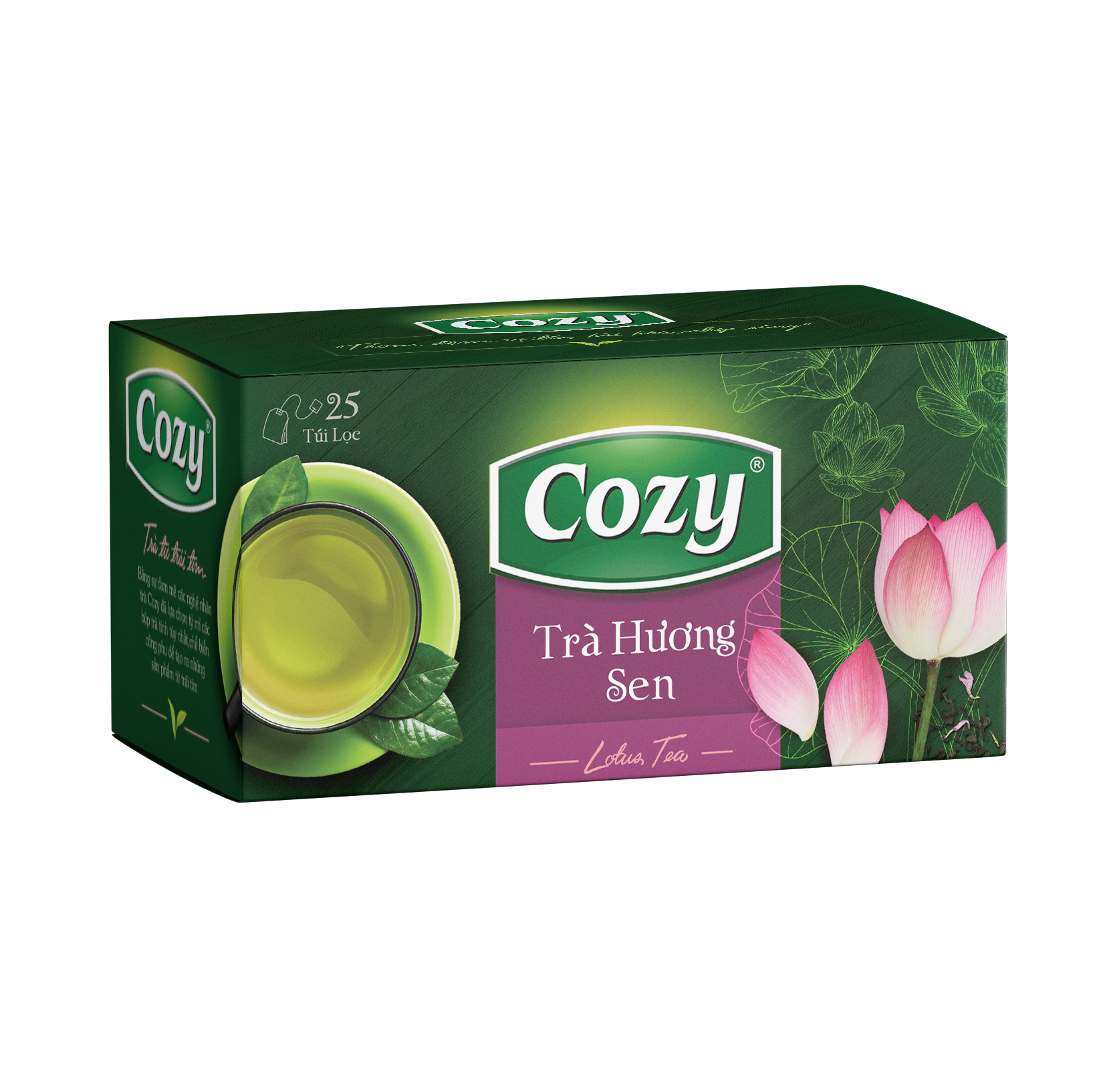 Вьетнамский зеленый чай Cozy с лотосом Tra Huong Sen - оздоровительные свойства и нежный аромат цветов, (25 пак.)