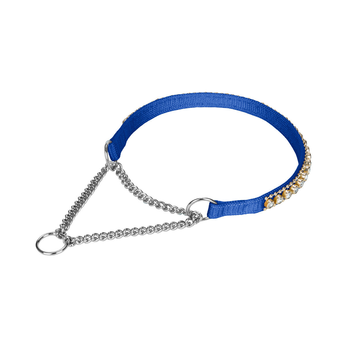 Ошейник полуудавка для собак малых пород ZooOne со стразами 10мм (24-33см) с цугом (хром) синий