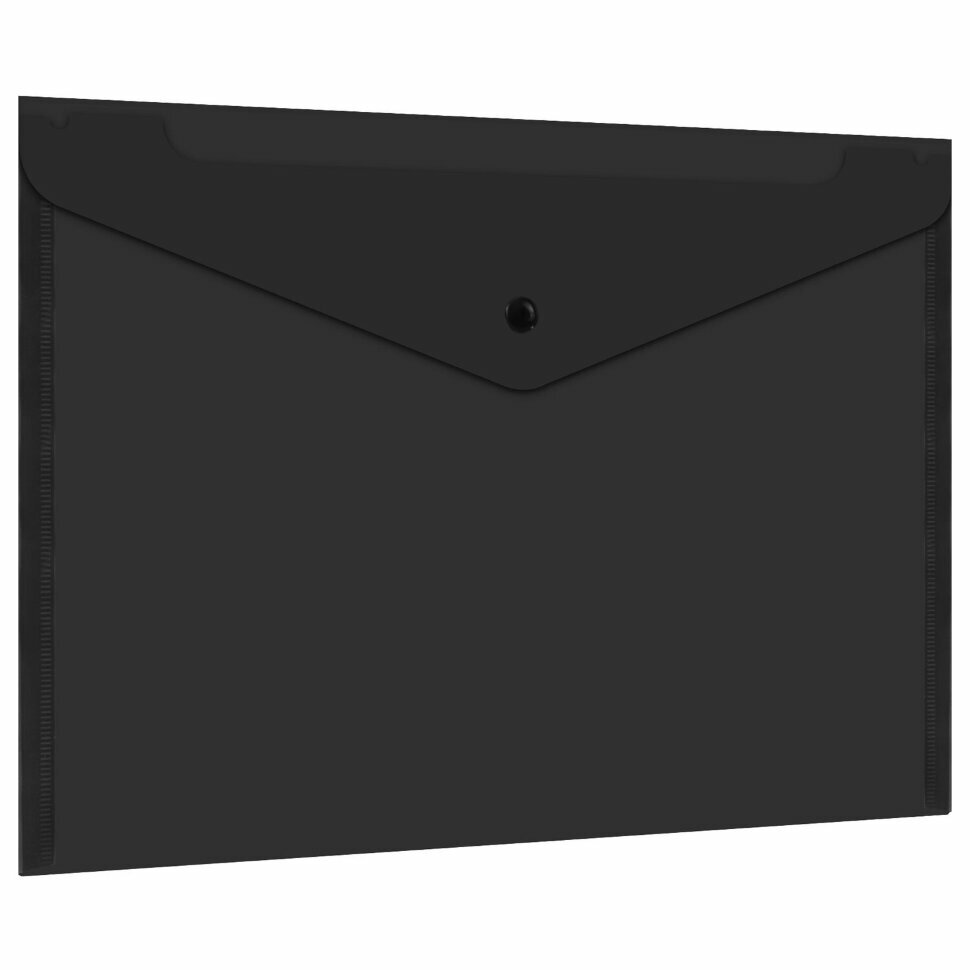 Папка-конверт с кнопкой прозрачная А4, BRAUBERG "UNIVERSAL", до 100 листов, черная, 0,15 мм, 273072, 273072