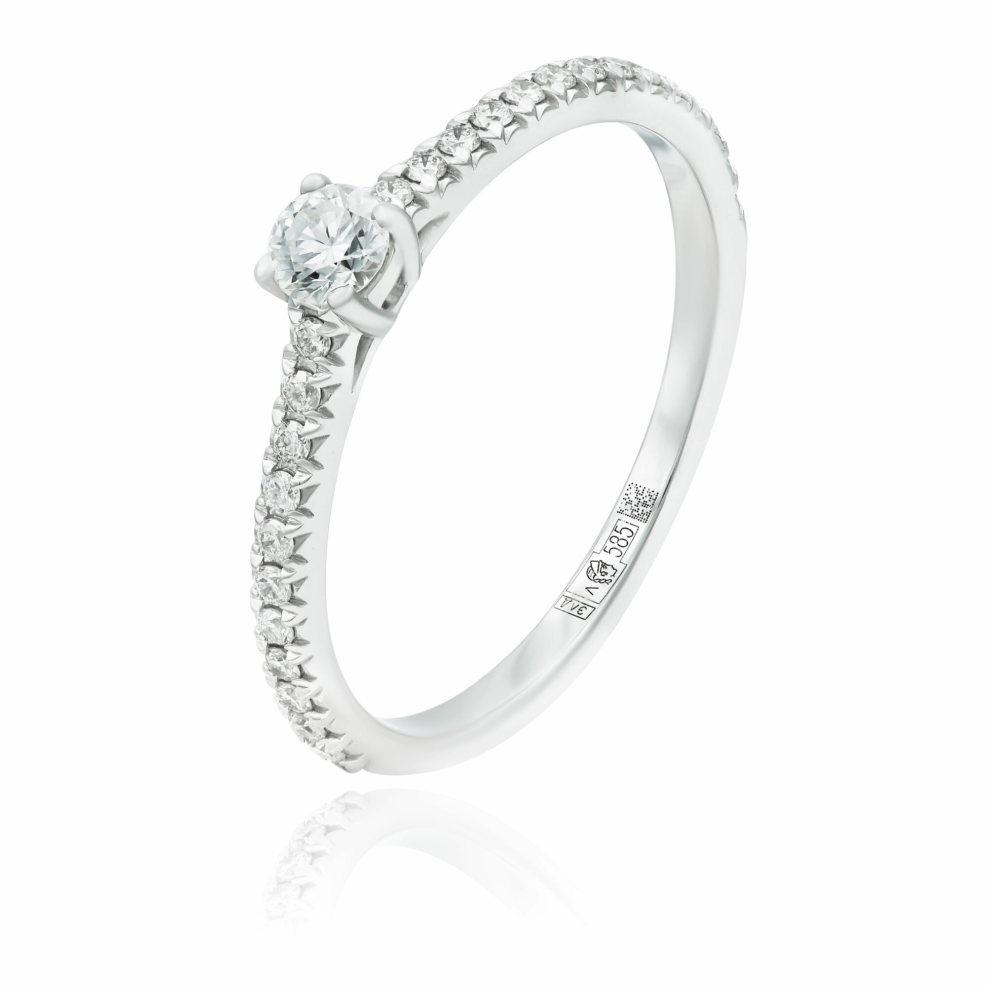 Кольцо тонкое, помолвочное, белое золото, 585 проба, родирование, бриллиант