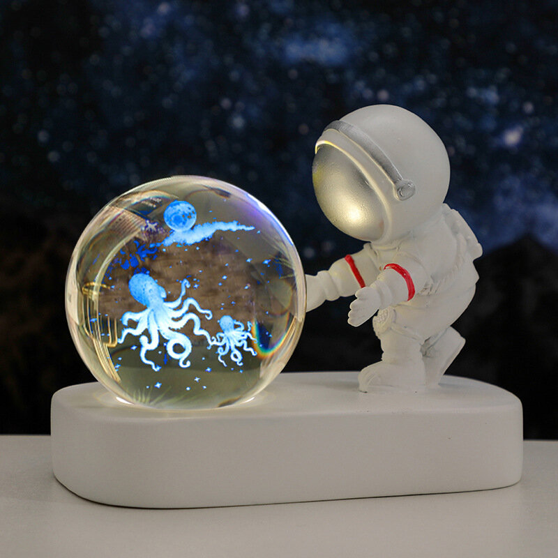 Креативный ночник-космонавт из 3D хрустального шара, светящийся декор для спальни, подарок