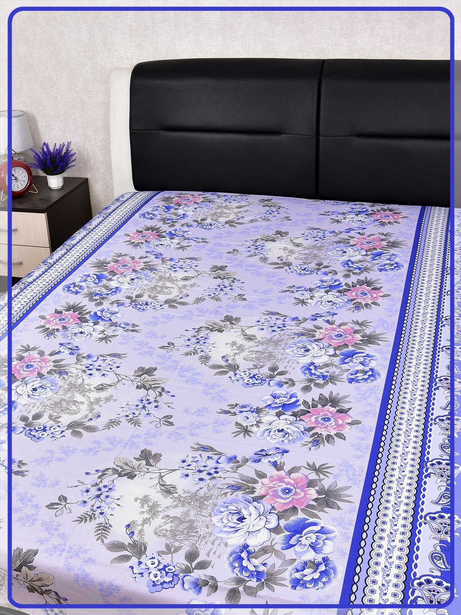 Простыня Шуйская бязь Цветы голубые 9473-1 150х210