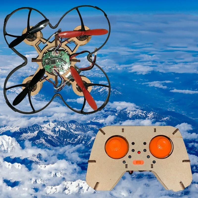 DIY Беспилотник с дистанционным управлением Деревянный Woody 2.4G 6-осевой гироскоп 3D Сборка кирпичей Квадрокоптер