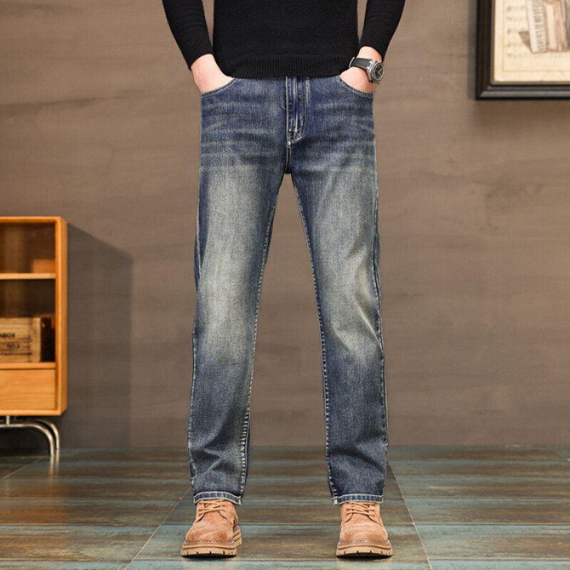 Охоты Брюки JYL Новые широкие эластичные универсальные стильные джинсы мужские толстые прямые