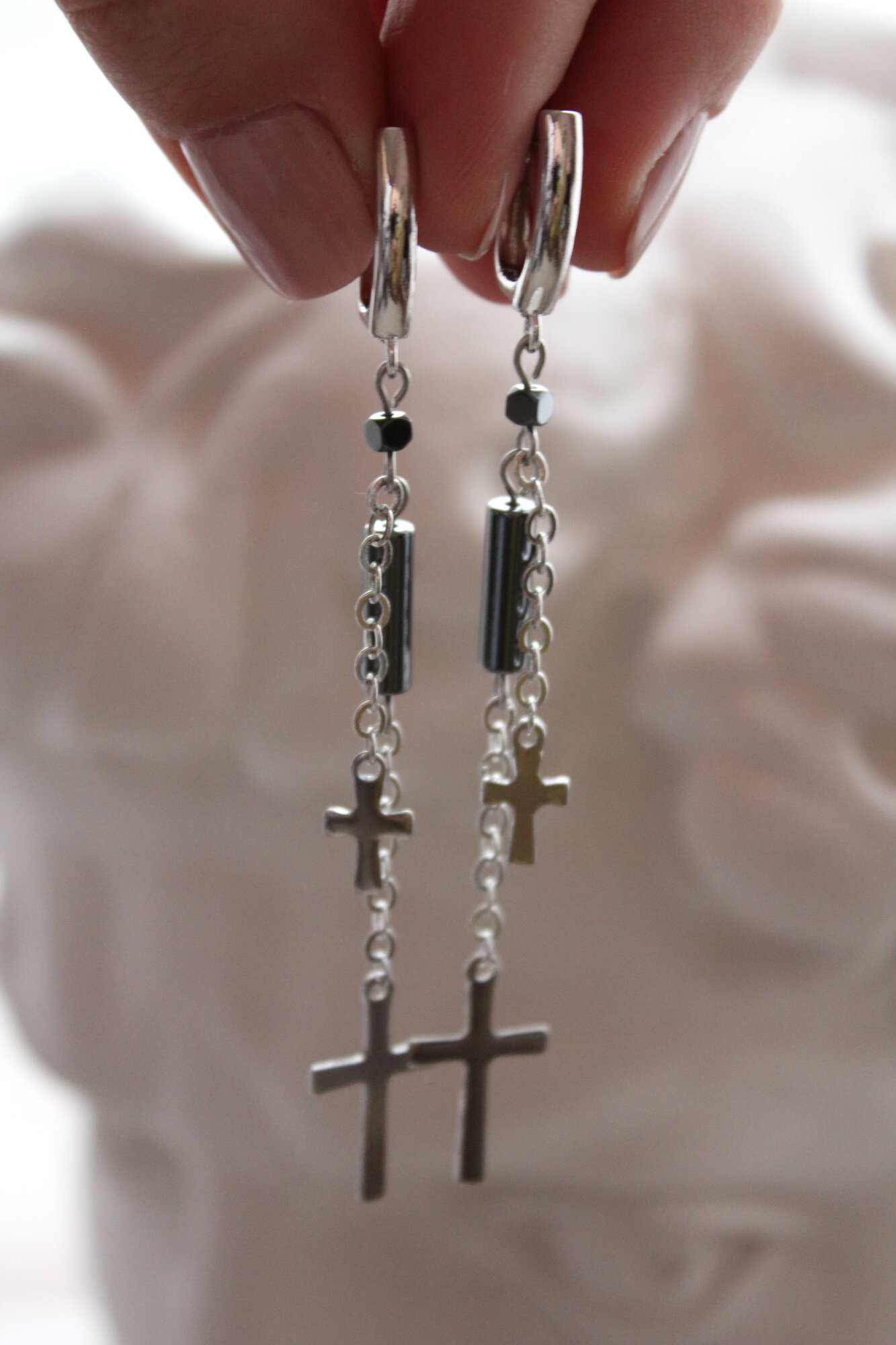 Серьги с подвесками, цепочки, гематит