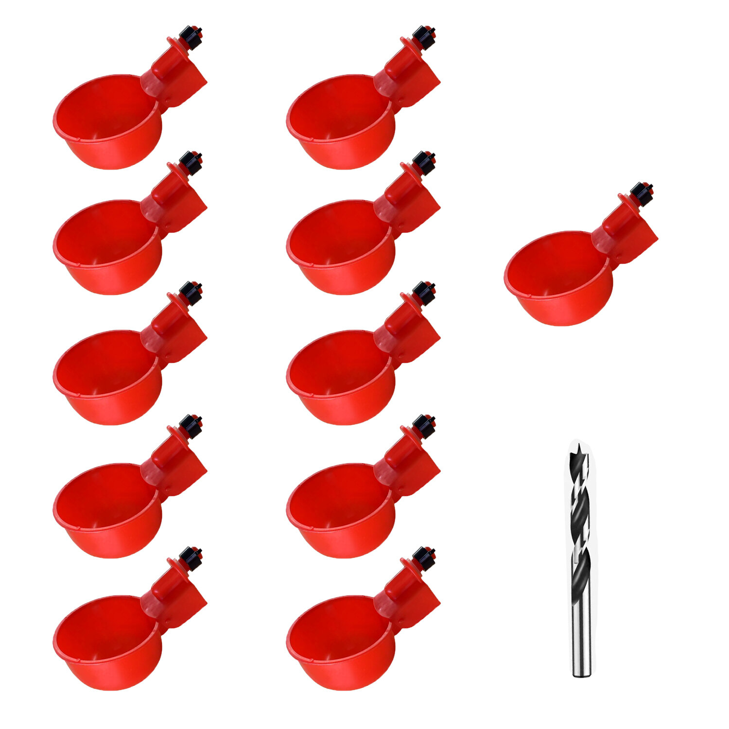 Автоматическая питьевая чаша для птицы, тип чашки, питьевой аппарат для птицы, питьевая чаша для кур, 11 штук, красный, белый, вакуумный питьевой аппарат, для кур, артикул 2366178194, Китай, в комплект входят питьевые чашки для кур 11 шт, дрель 1 шт.