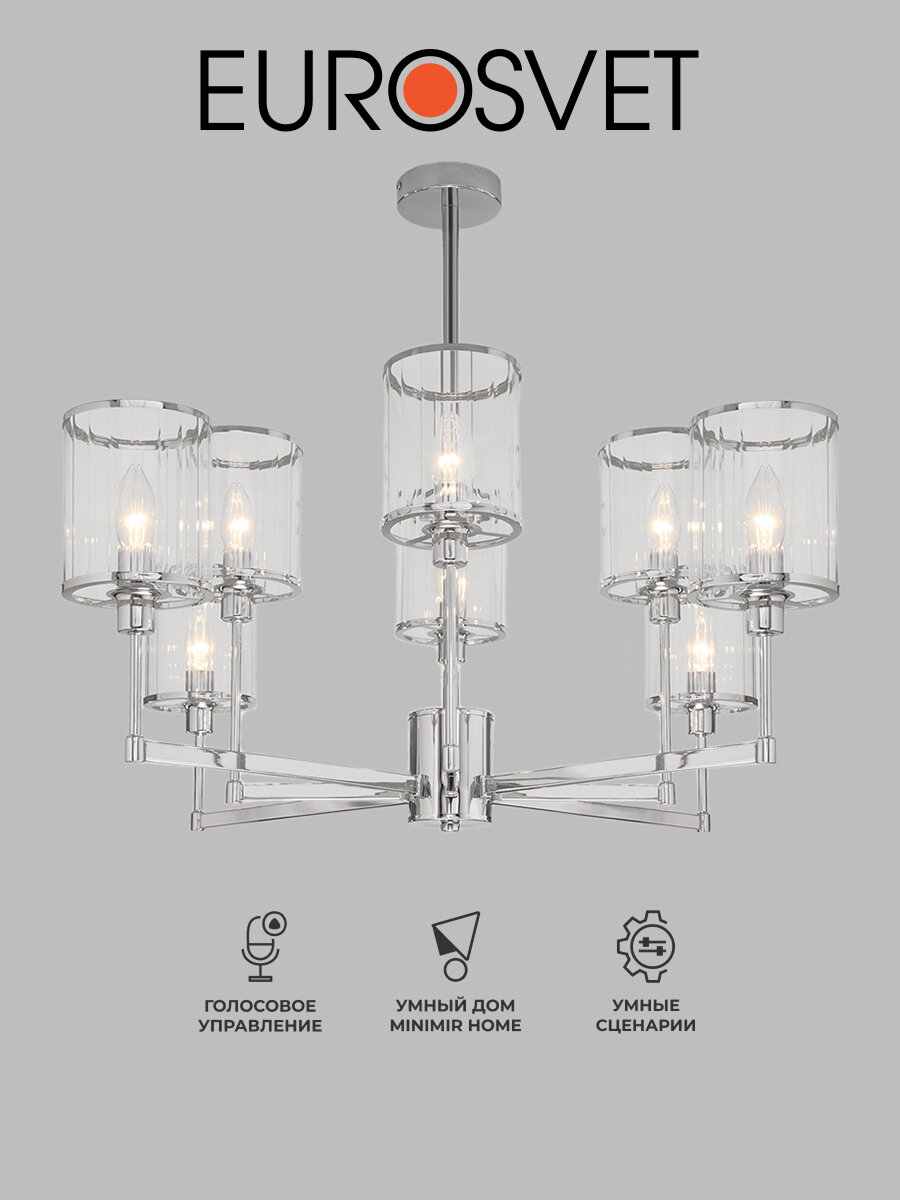 Умная люстра / Потолочный светильник с управлением по WI-FI Eurosvet Inari 60144/8 Smart Умный дом, 8 ламп, цвет хром