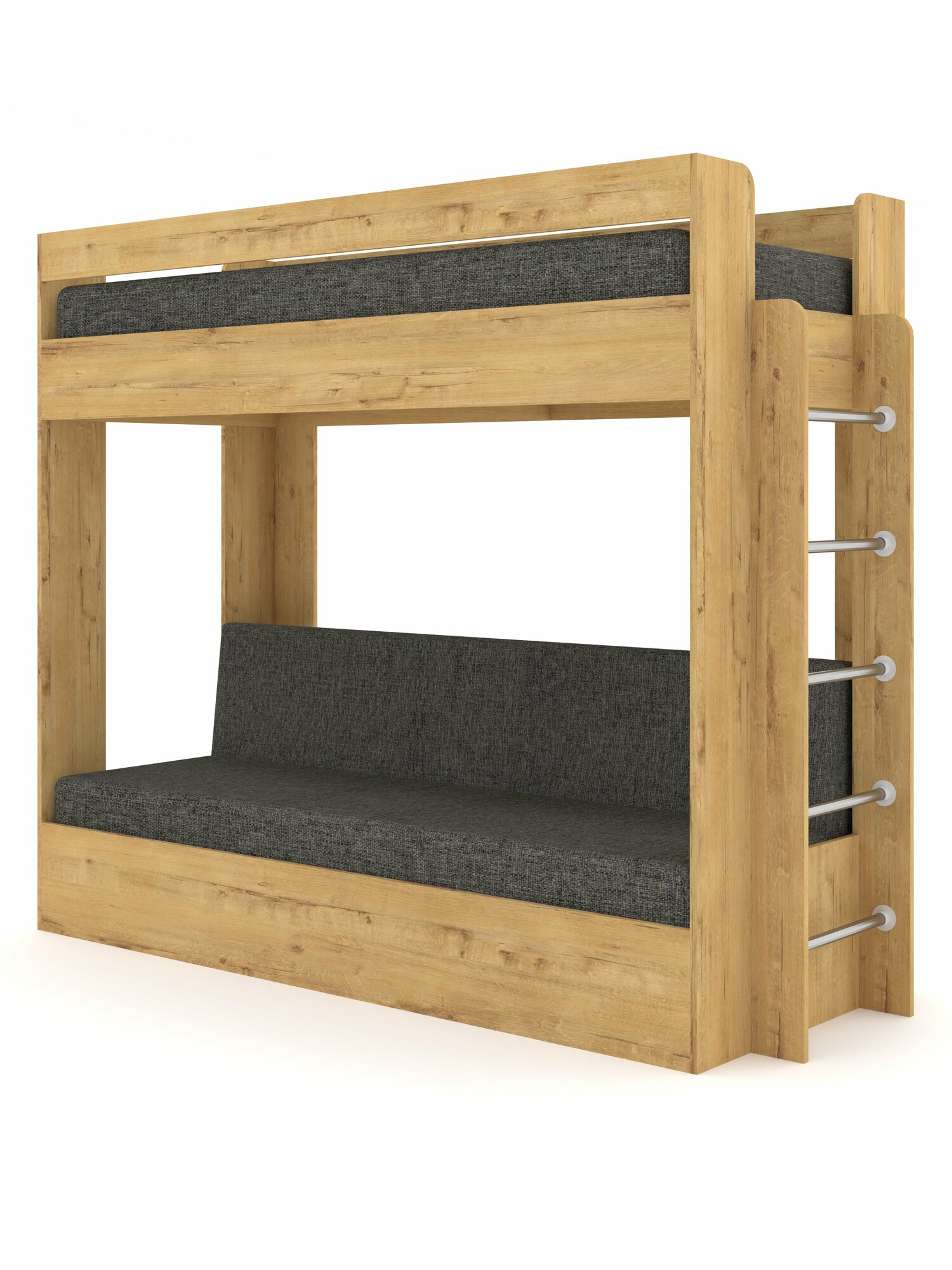 Кровать двухъярусная с диваном Есэндвич Лаворо (Дуб бунратти/Рогожка Savana Grey)