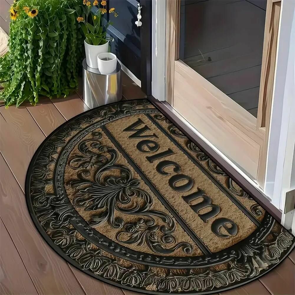 Полукруглый коврик, Милые мультяшные коты, Каменный узор,40*60 см