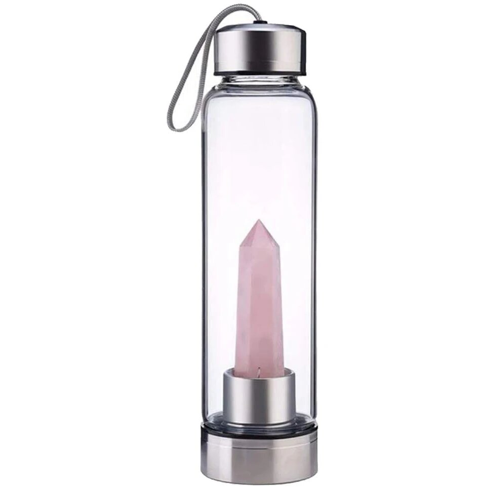 Стеклянная бутылка для воды Energy с кристаллом Розовый, Rose Quartz