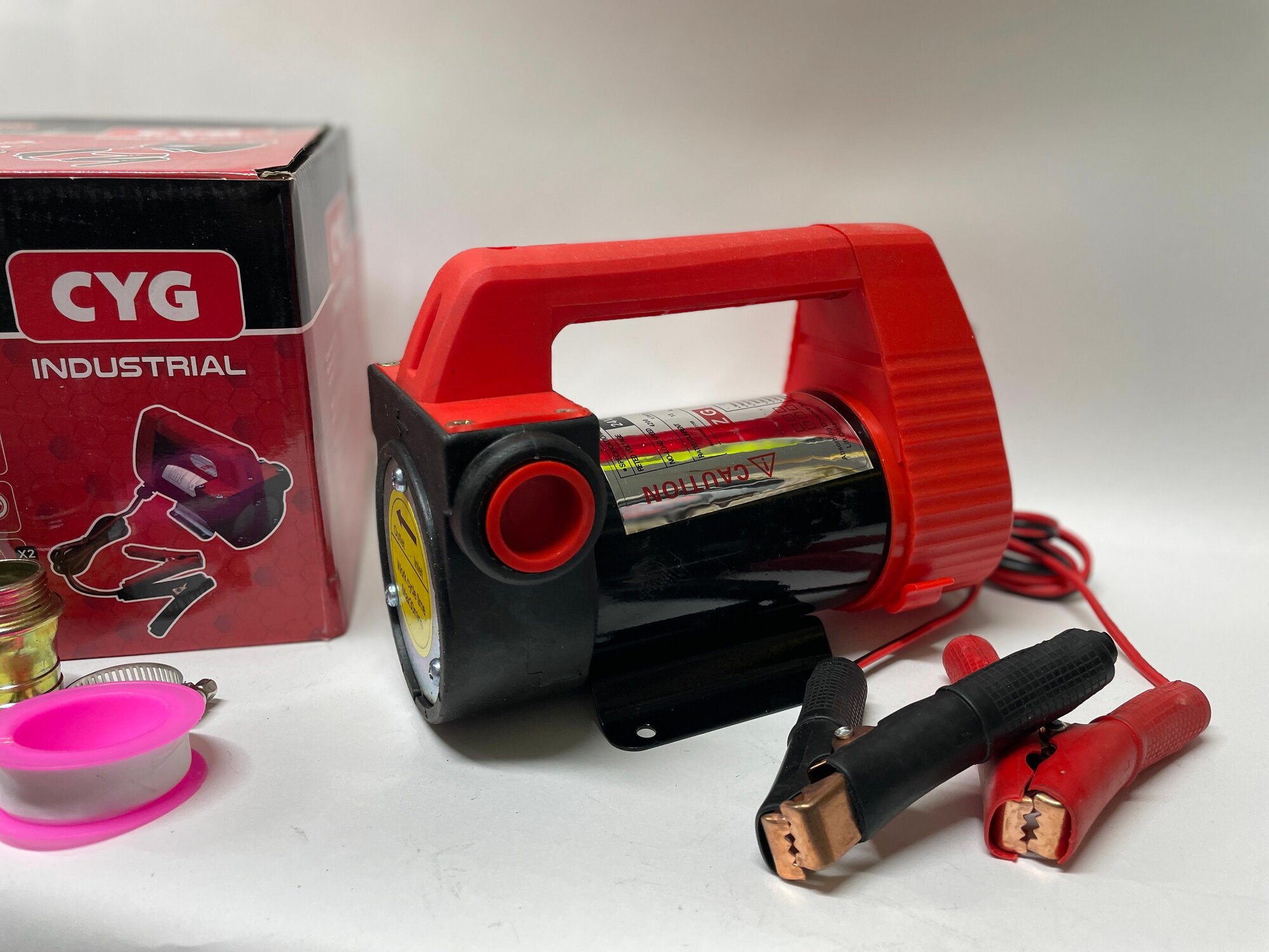 Насос (24 вольт) электрический для перекачки жидкости 24В (20-50Л/МИН) Пластиковая ручка. Красный 2,4кг (В21хШ18хД27см)вес3,595, арт: 4983-К