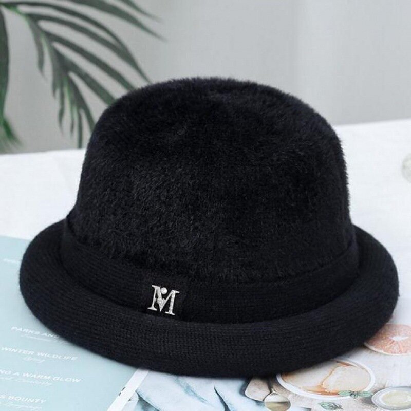 Осенне-зимняя теплая бархатная вязаная шапка для свекрови среднего и пожилого возраста, женская кашемировая бальная шапка, шапка для тети, шапка-тазик из имитации норковых волос
