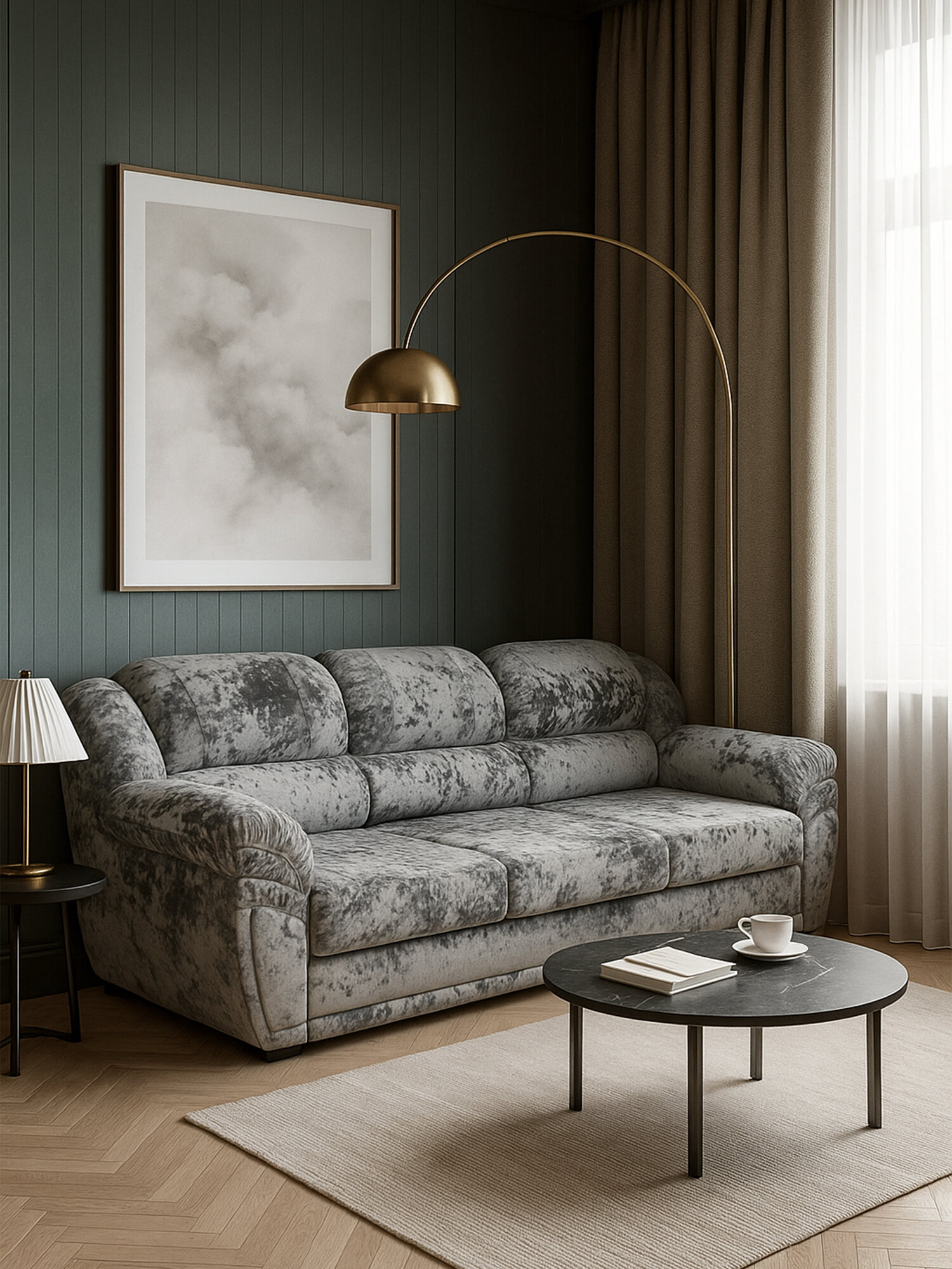 Диван Мадрид, ортопедический, раскладной, микровелюр, серый, 237х102х98 см