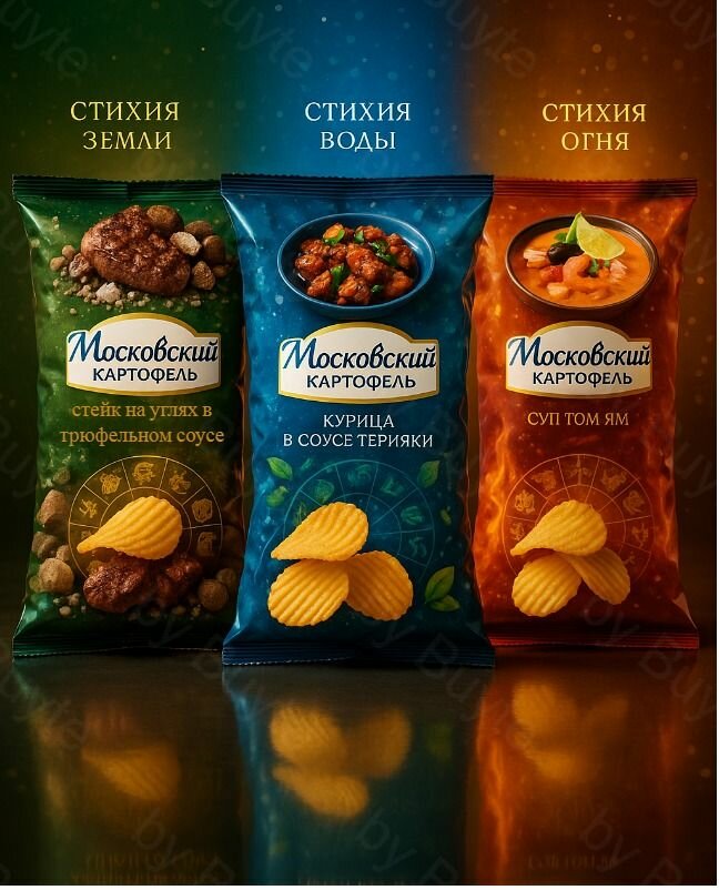Чипсы Московский картофель Рифленые со вкусом Том Ям/Стейк на углях в трюфельном соусе/Курицы терияки, 3 по 90г