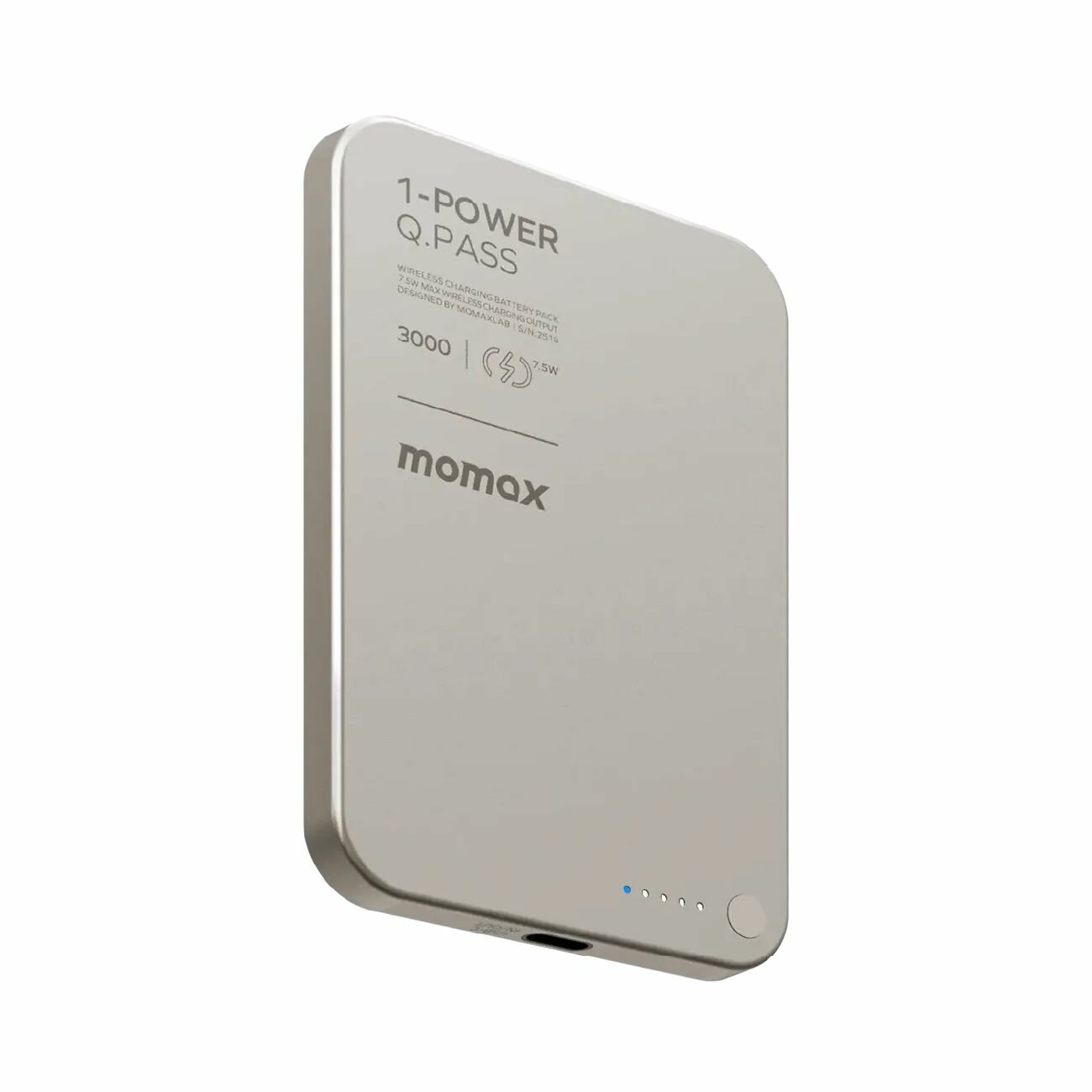 Магнитный внешний аккумулятор Momax 1-Power Q.Pass 3000 mAh (IP115L), ультратонкий, золотой титан