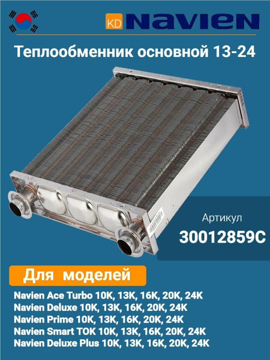 Теплообменник первичный Navien Deluxe, Ace Coaxial 13- 24K (30012859С) Навьен
