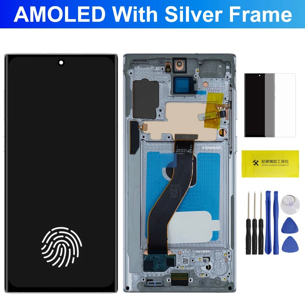 Note10 N970F N970F/DS Экран дисплея для Samsung Galaxy Note 10, ЖК-дисплей с заменой дигитайзера сенсорного экрана в сборе AMOLED Silver Frame