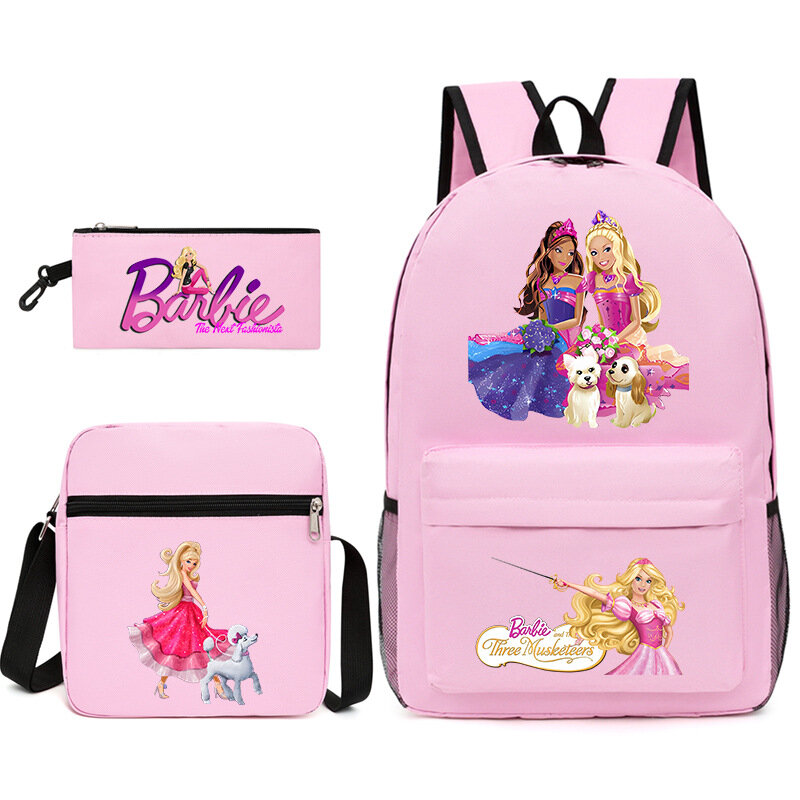 Школьная сумка для девочек 3, 4, 5 и 6 классов, сумка для обеда Barbie Princess, рюкзак, пенал, набор из трех предметов.