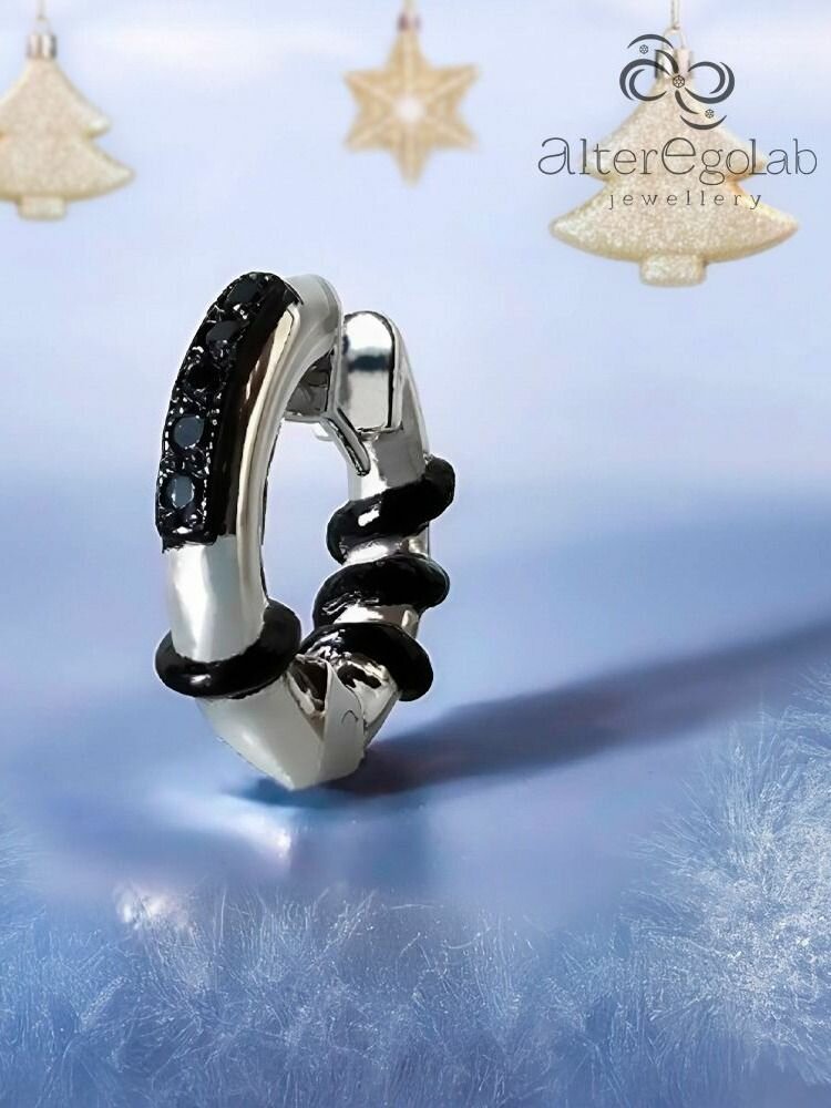 Моносерьга AlterEgolab, серебро, 925 проба, родирование, оникс, размер 18 мм, длина 1.8 см, , серебро — фото 1