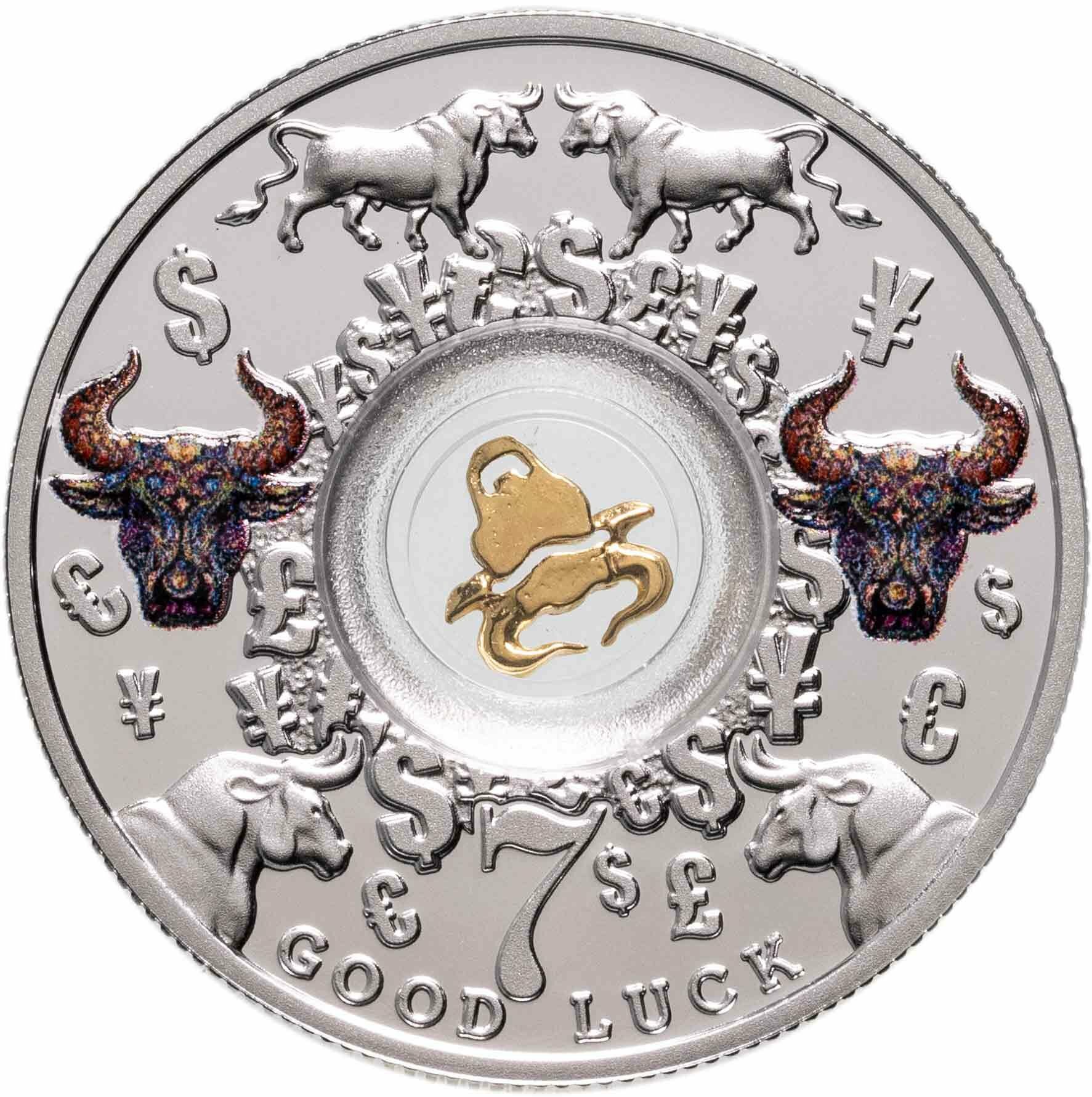 Камерун 500 франков 2017 "Счастливая семерка - 7 божьих быков" в футляре с сертификатом, Серебро 999, в сохранности Proof