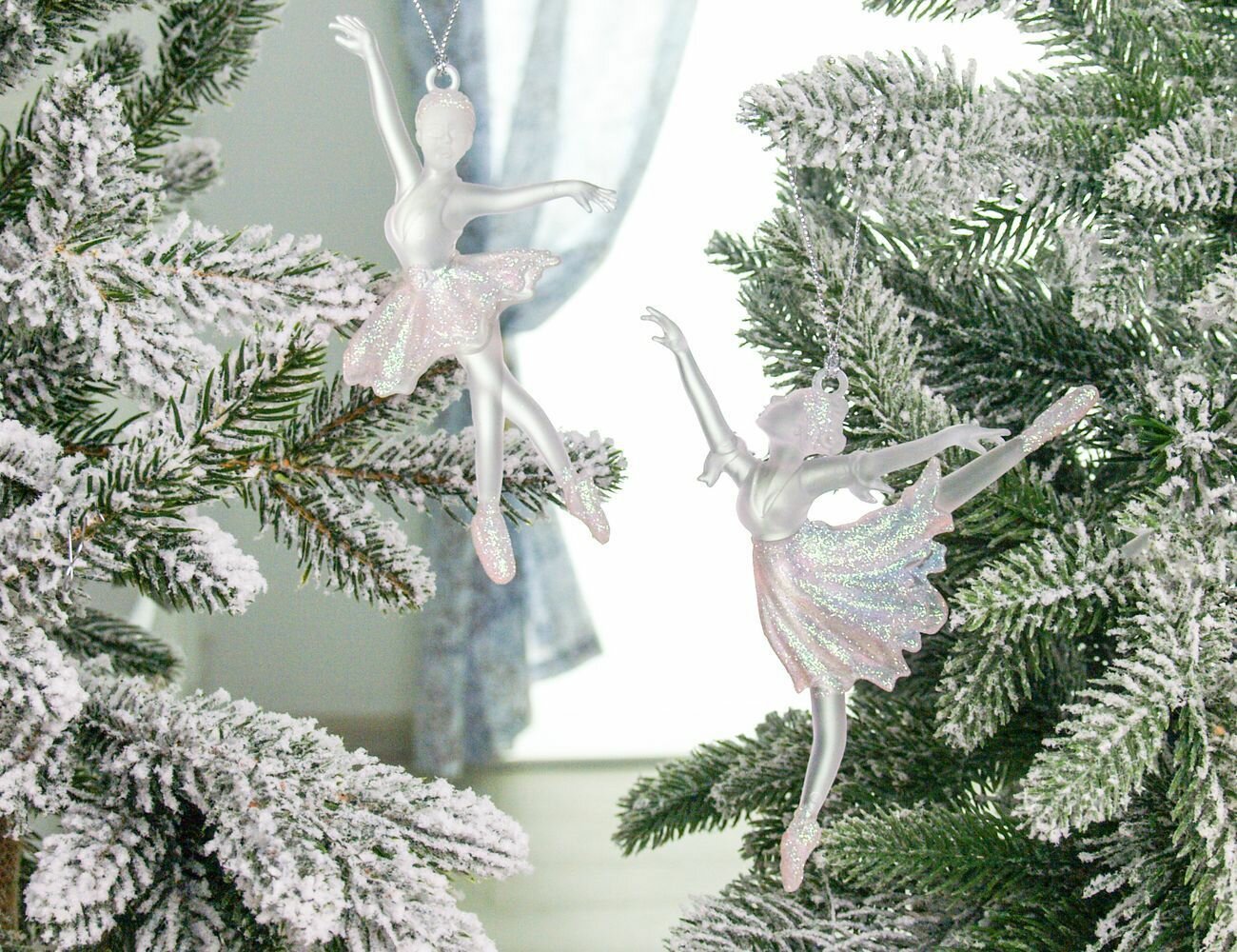 Набор акриловых ёлочных игрушек воздушные балерины, прозрачно-белые с радужным глиттером, 15 см, 2 шт, Forest Market 200663A-набор