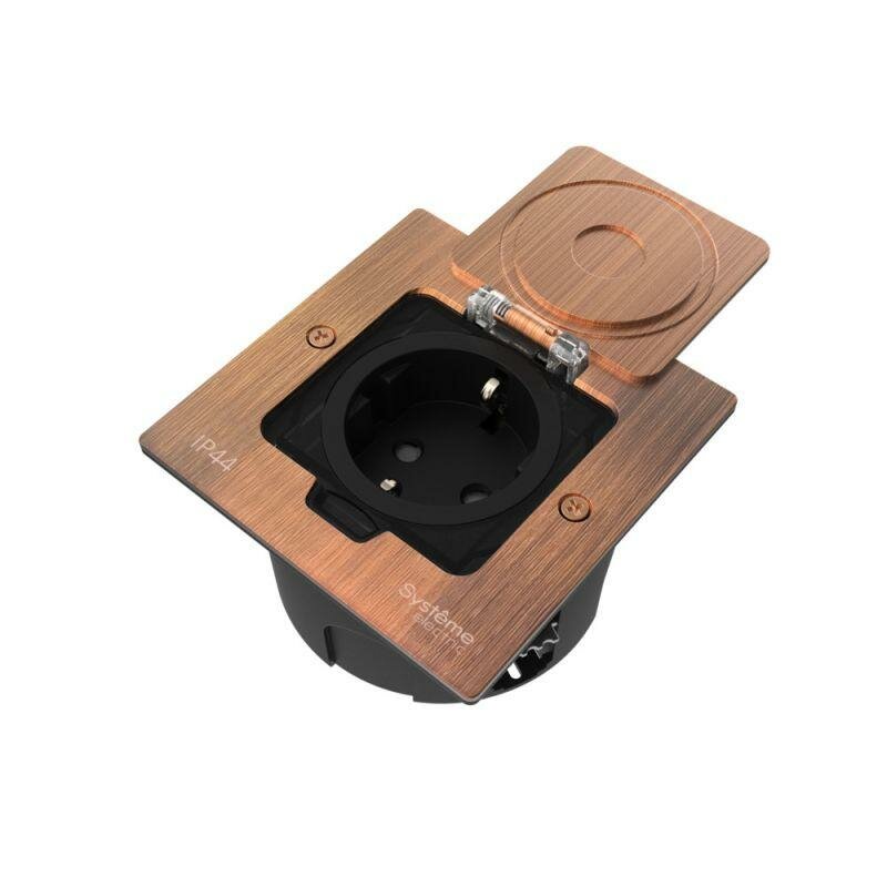 Лючок MultiDesk MDK21 с розеткой 2P+E 16А 250В IP44 с монтажной коробкой для стены фальшпола стола медь SE, SCHNEIDER ELECTRIC MDK21102CA (1 шт.)