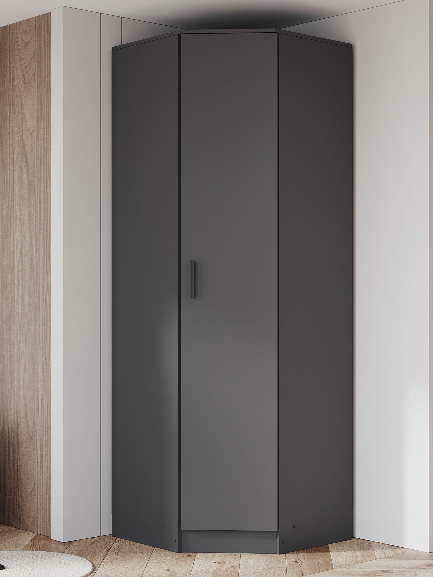 Угловой шкаф для одежды и хранения вещей Эко со штангой для одежды, с полками, 76х48.7х220 см, Графит