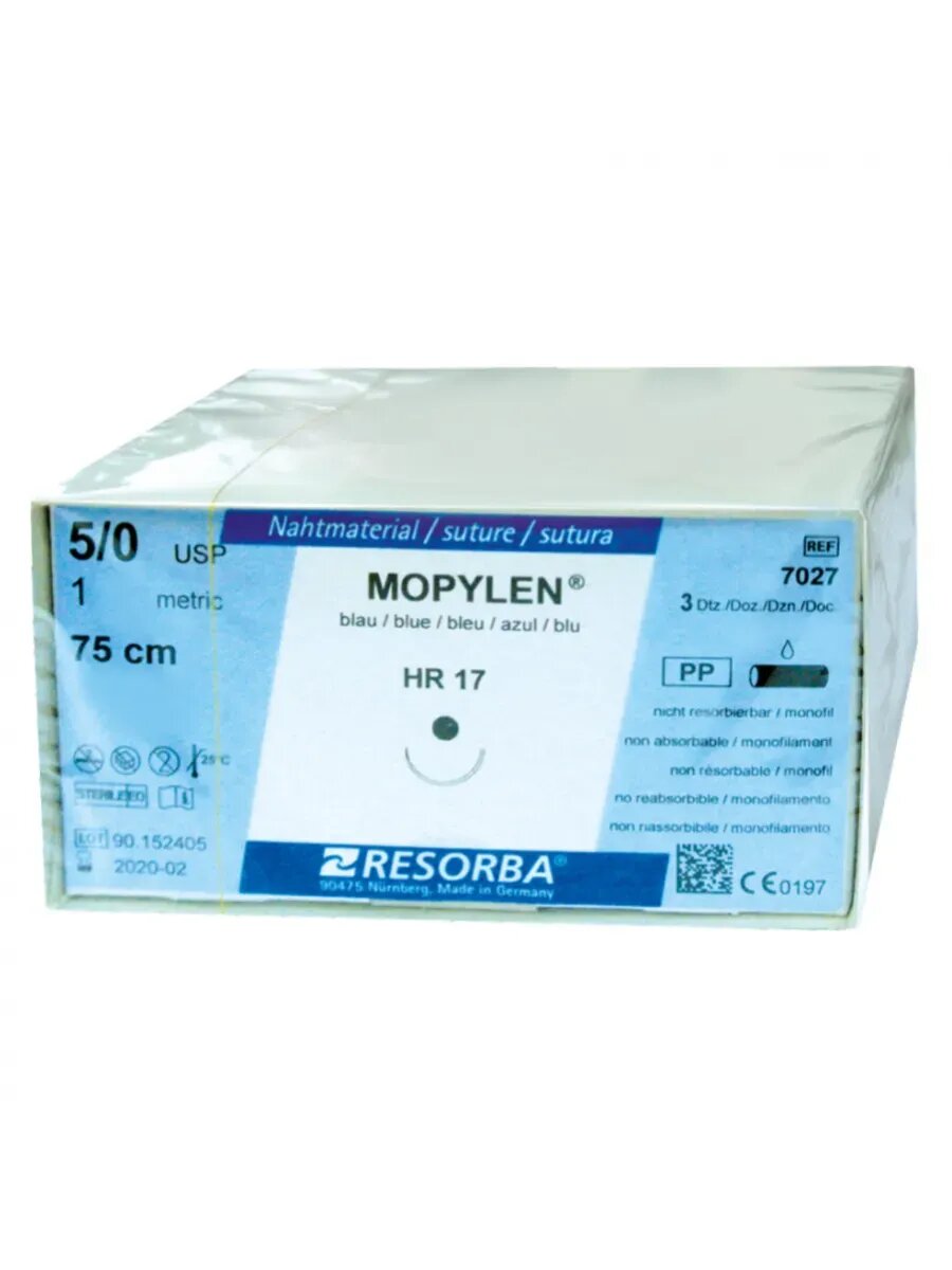 Шовный материал Мопилен HR 17, 1 EP 5-0 USP, 0.75 m, 36 шт.