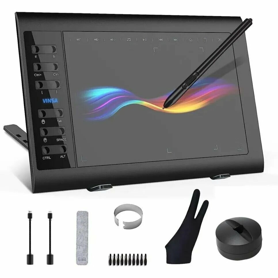 Графический планшет графический планшет для рисования/для компьютера/графического планшета с перчатка/графические планшеты для телефона для пк, формат A4, черный матовый, белый